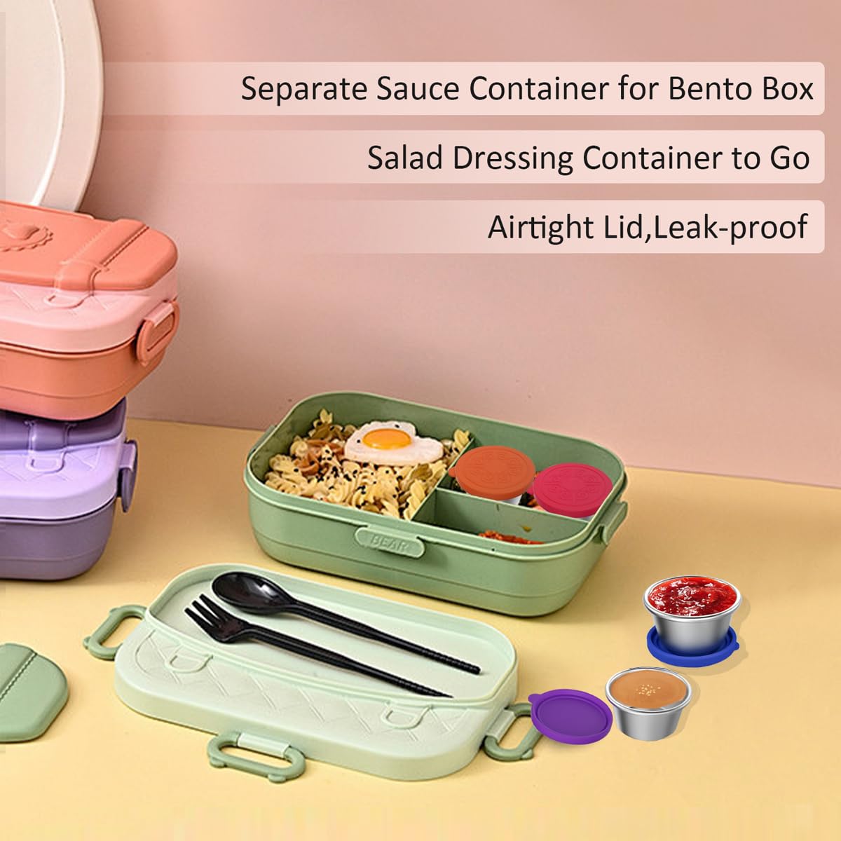 IJDD 6 Pack Salad Dressing Container To Go 2.4oz Small Condiment Containers with Leakproof Silicone Lids Reusable Stainless Steel Sauce Cups for Office Lunch Bento Box Picnic Meal Prep Travel Party