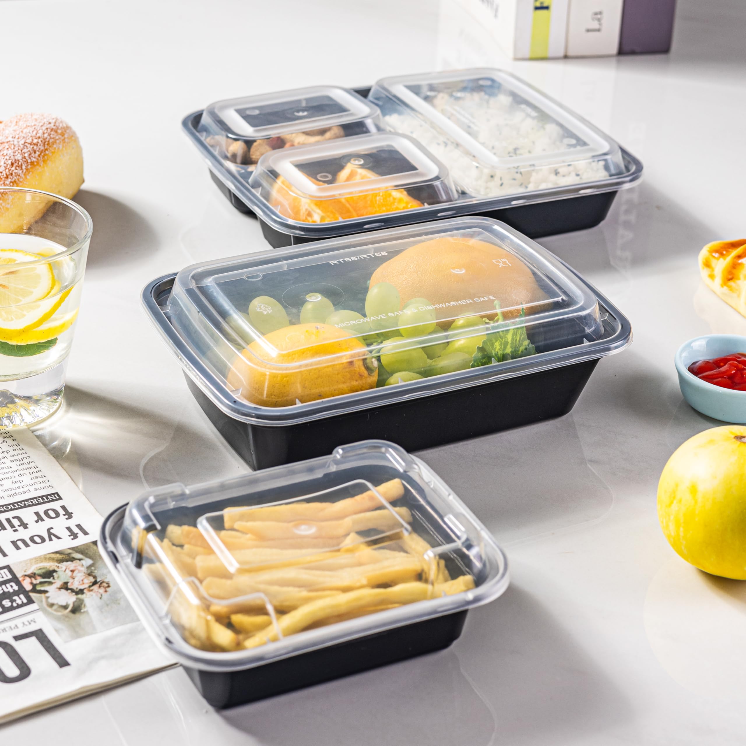 Microwave Safe Meal Prep Containers with Lids 38 oz - 50 Pack Plastic Food Storage Bowls for Lunch, Takeout, and Restaurant-Style Dining - Perfect for To-Go Meals, Salads, and Healthy Eating at Home