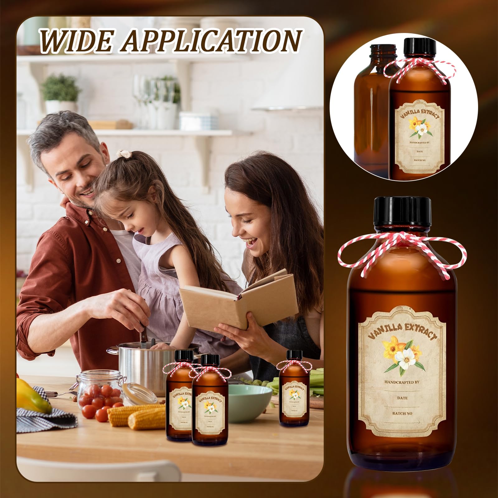 JINSILU 12 Pack 2-Ounce Amber Glass Bottle with Lid for Homemade Vanilla Extract and 12-Piece Vanilla Extract Stickers for Syrup Gifts,vanilla extract bottles (2OZ-12PC)
