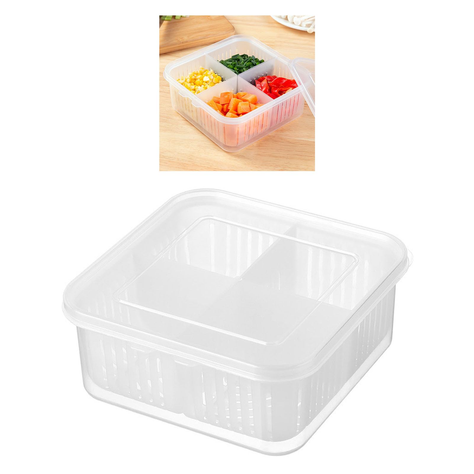 Generic Vegetable Storage Container, Draining Storage Containers 4 Compartments with Lid for Ginger Garlic for Picnic, Genericwbvqg87gr3