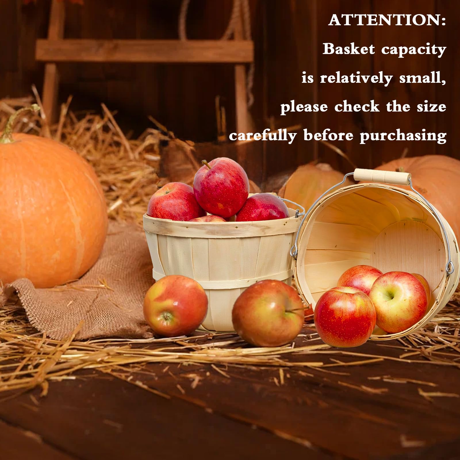 ZILAMGOO 2 Pack Round Wooden Baskets with Handles, Wooden Fruit Bucket, Bushel Baskets for Fruit and Vegetables, Decorating for Party, Birthdays, Holiday