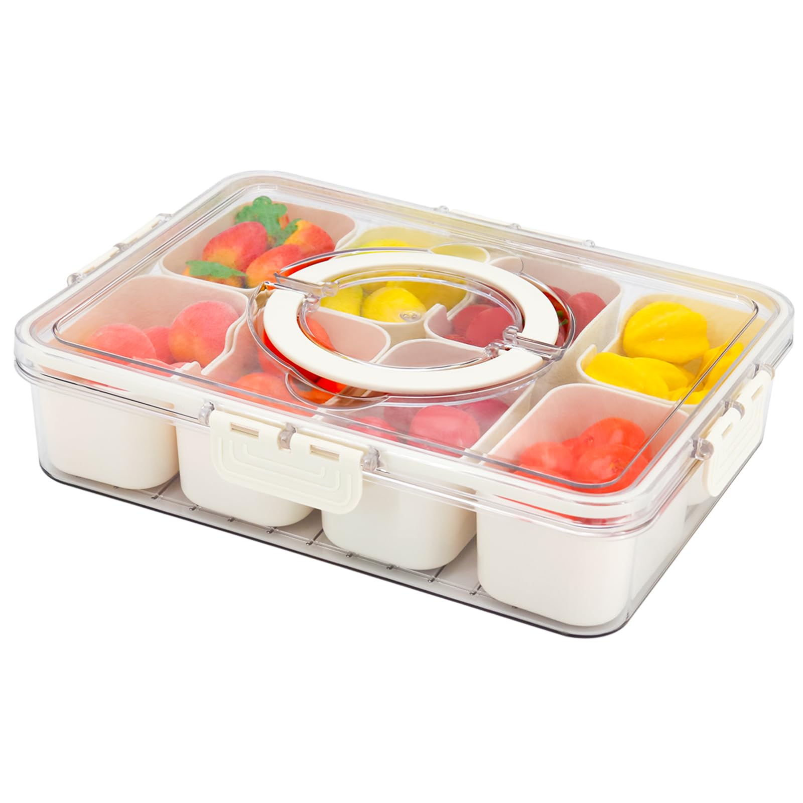 Portable Divided Serving Tray with Lid with Handle, 8 Compartment Snackle Box Container,- For Clear Organizer Fruit, Candy, Nuts,Snacks,Great for parties, beach fun and outdoor camping(8)