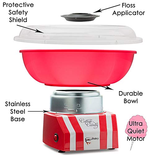 The Candery Cotton Candy Machine and Floss Bundle- Bright, Colorful Style- Sugar Free Candy, Sugar Floss, for Birthday Parties - Includes 3 Floss Sugar Flavors 12oz Jars and 50 Paper Cones & Scooper