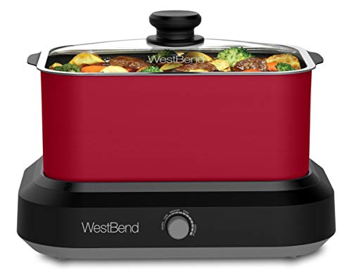 West Bend 87906R Slow Cooker Large Capacity Non-stick Variable Temperature Control Includes Travel Lid and Thermal Carrying Case, 6-Quart, Red