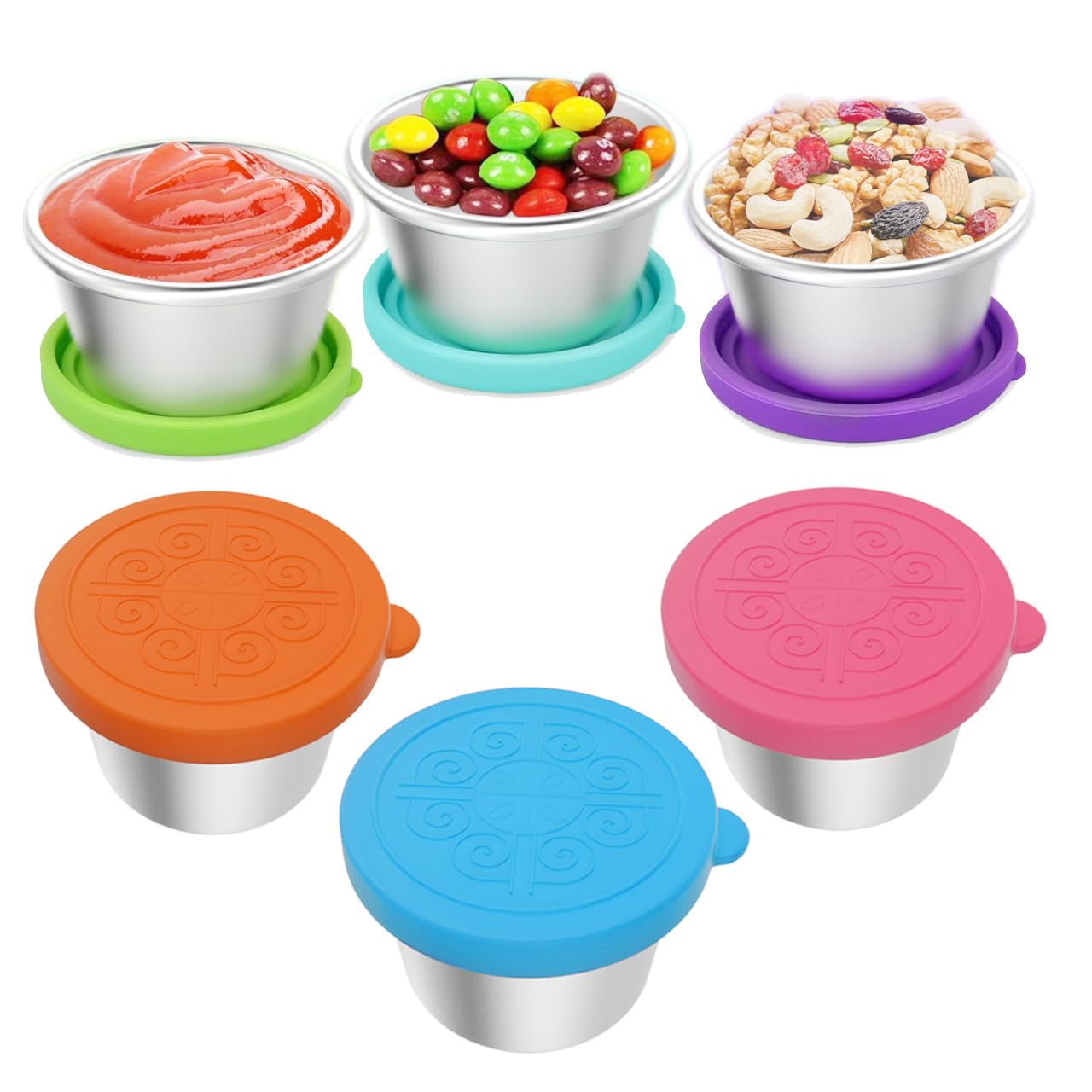 IJDD 6 Pack Salad Dressing Container To Go 2.4oz Small Condiment Containers with Leakproof Silicone Lids Reusable Stainless Steel Sauce Cups for Office Lunch Bento Box Picnic Meal Prep Travel Party
