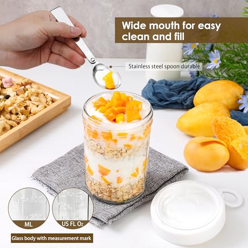Quald Overnight Oats Containers with Lids, Folding Spoons and Divided Compartments for Fruit (4 Pack)