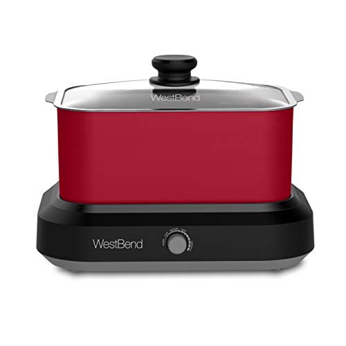 West Bend 87906R Slow Cooker Large Capacity Non-stick Variable Temperature Control Includes Travel Lid and Thermal Carrying Case, 6-Quart, Red