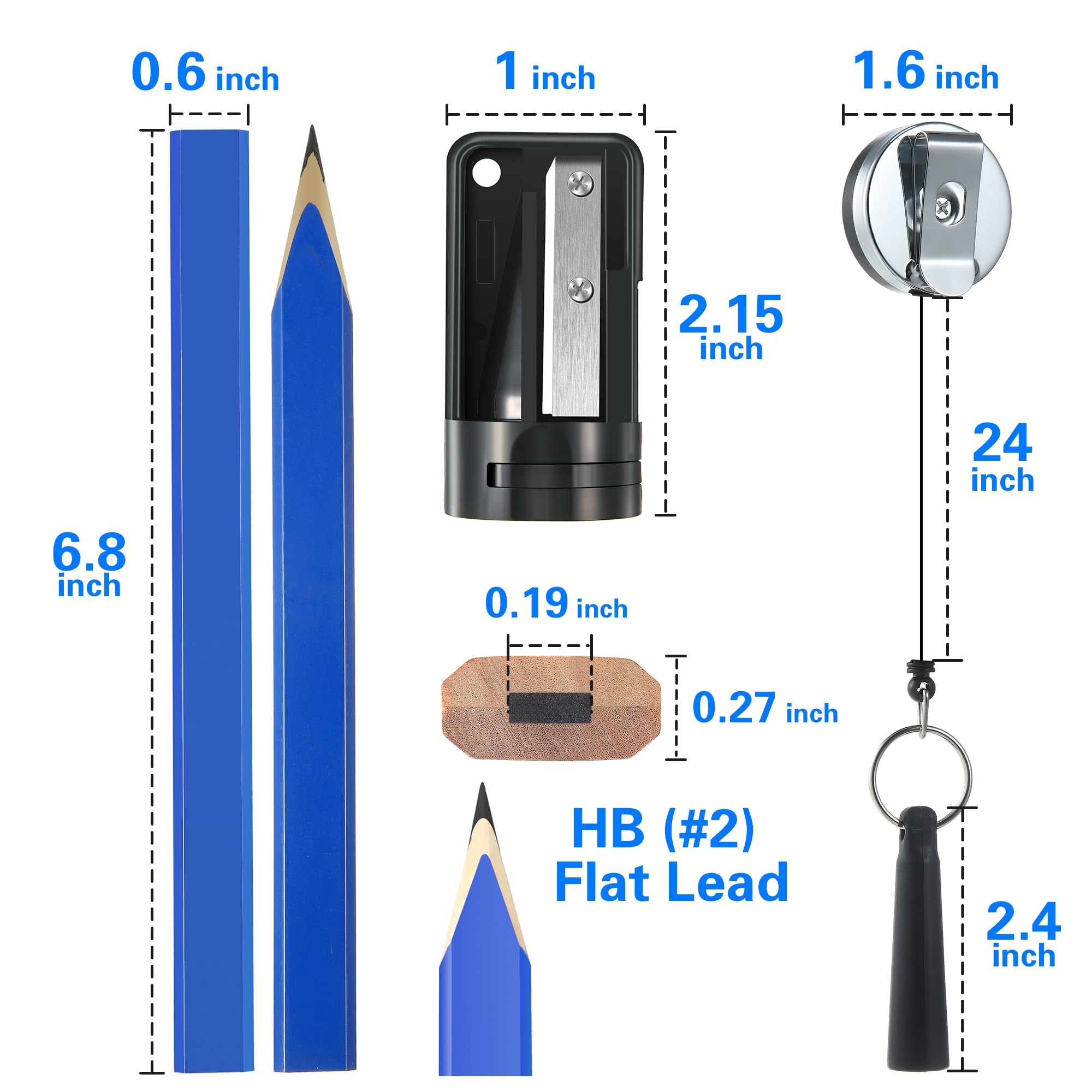14 Pieces Carpenter Pencil, 7 Inches Flat Octagonal Hard Black Carpenter Marking Pencils with Pencil Sharpener and Silicone Heavy Duty Retractable Pen Holder for Woodworking Marking Tool