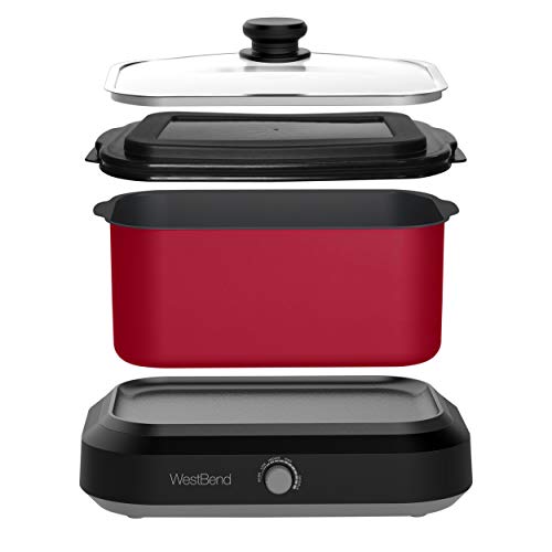 West Bend 87906R Slow Cooker Large Capacity Non-stick Variable Temperature Control Includes Travel Lid and Thermal Carrying Case, 6-Quart, Red