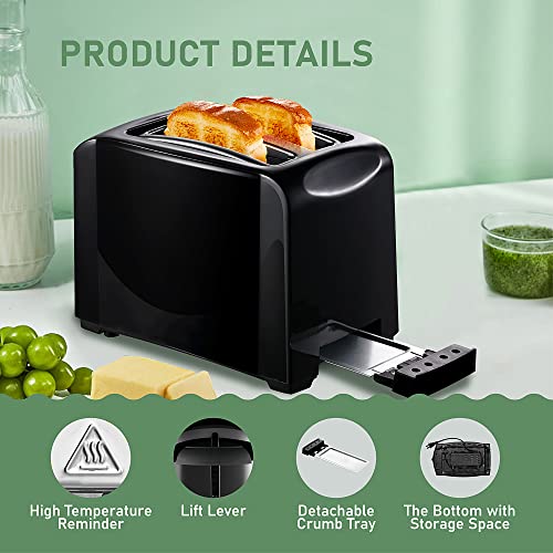 KETIAN Toaster 2 Slice Small Compact Electric Bread Black Tosterster,6 Toast Settings, Cancel, Reheat, Defrost Functions, Removable Crumb Tray, 800W(Black)