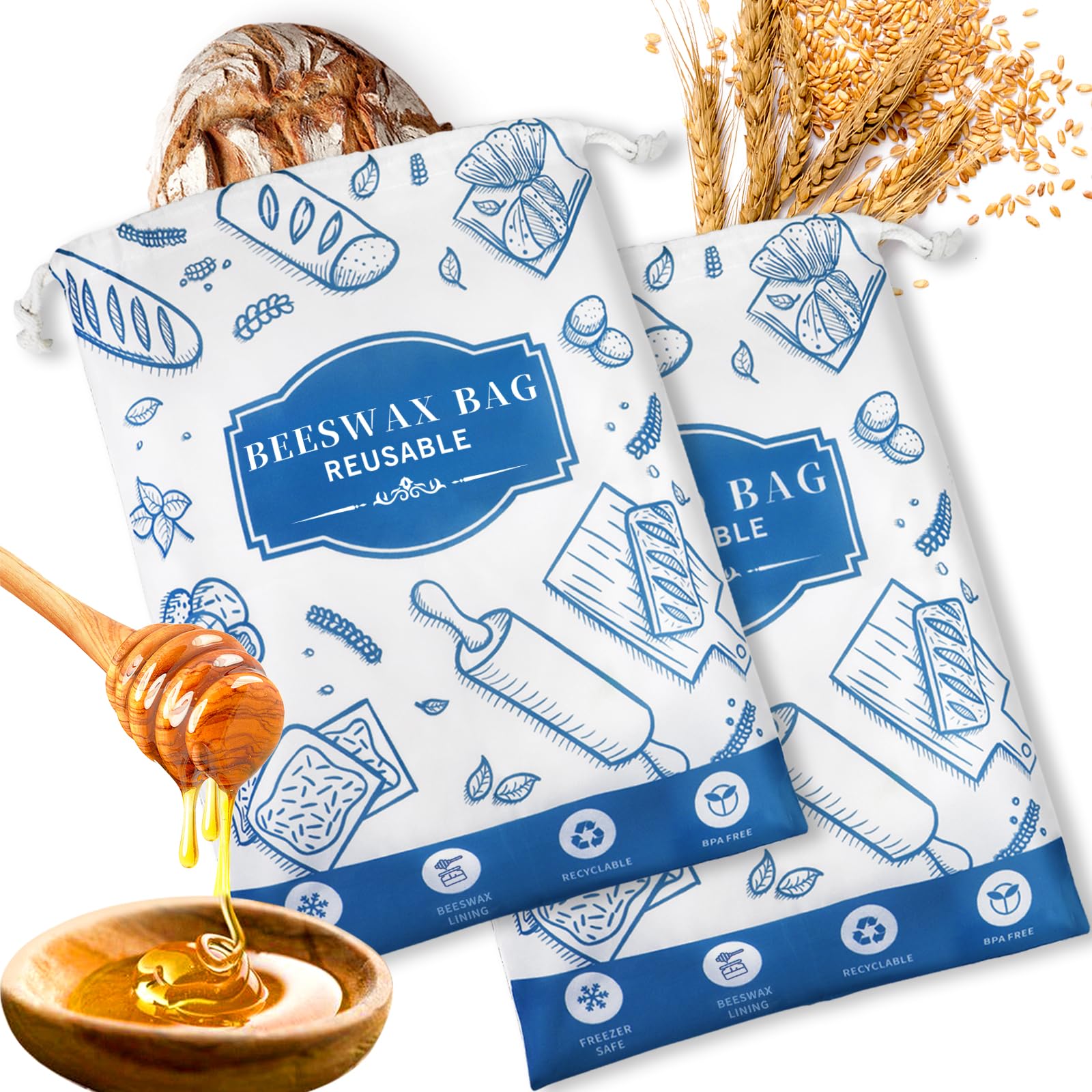 2-Pack Beeswax Bread Bags for Homemade BreadïŒReusable Sourdough Storage Bags with Premium Beeswax Coating for Loafs Baguette Fresh Keeping,Great Homesteading Essentials and Baking Gifts.