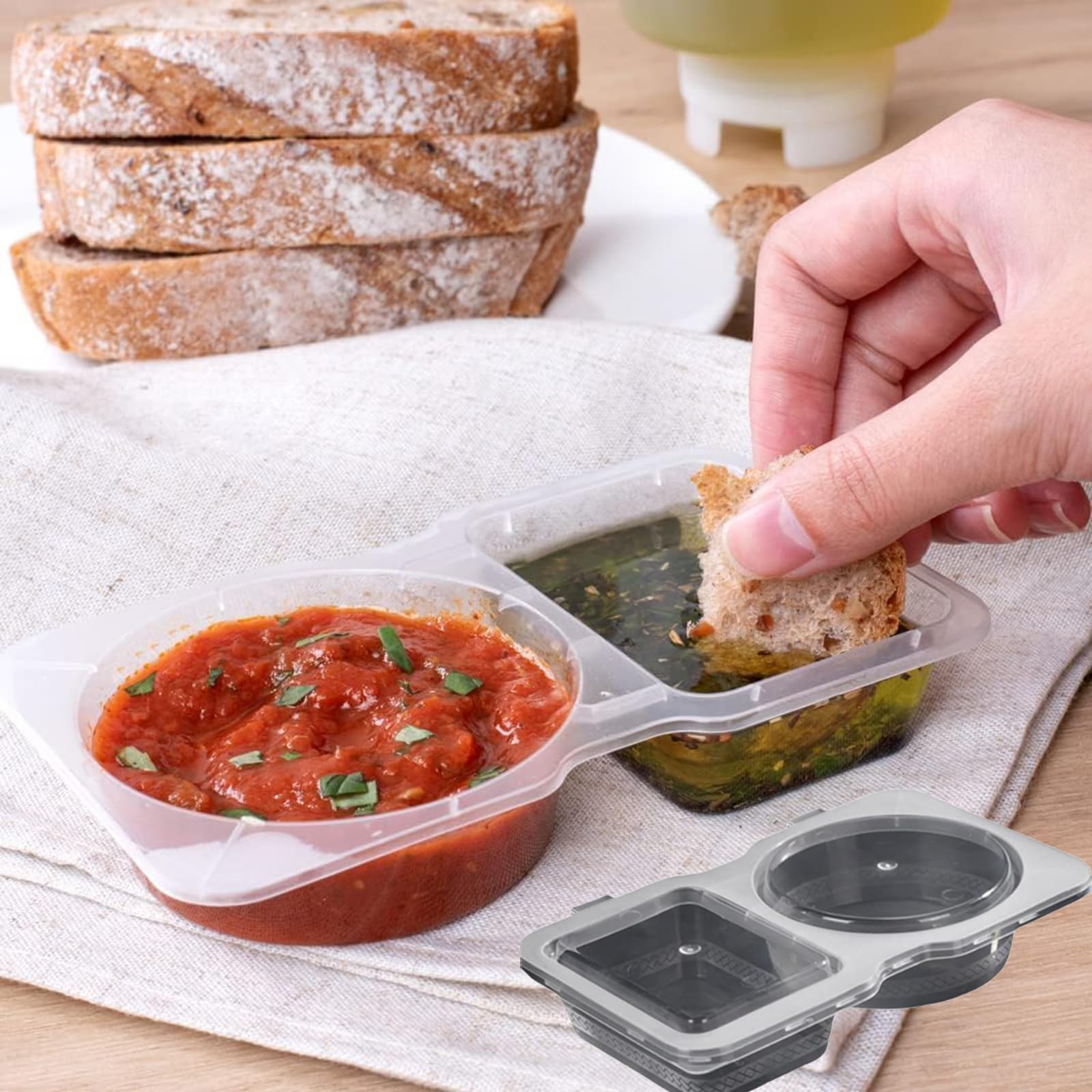 Reusable Snack Packs 2 Compartments, Snack Packs Containers Reusable, Double Condiment Containers with Lids, Portable Reusable Sauce Container,for Condiment, Dip, Sauce, and Snacks(15pcs)
