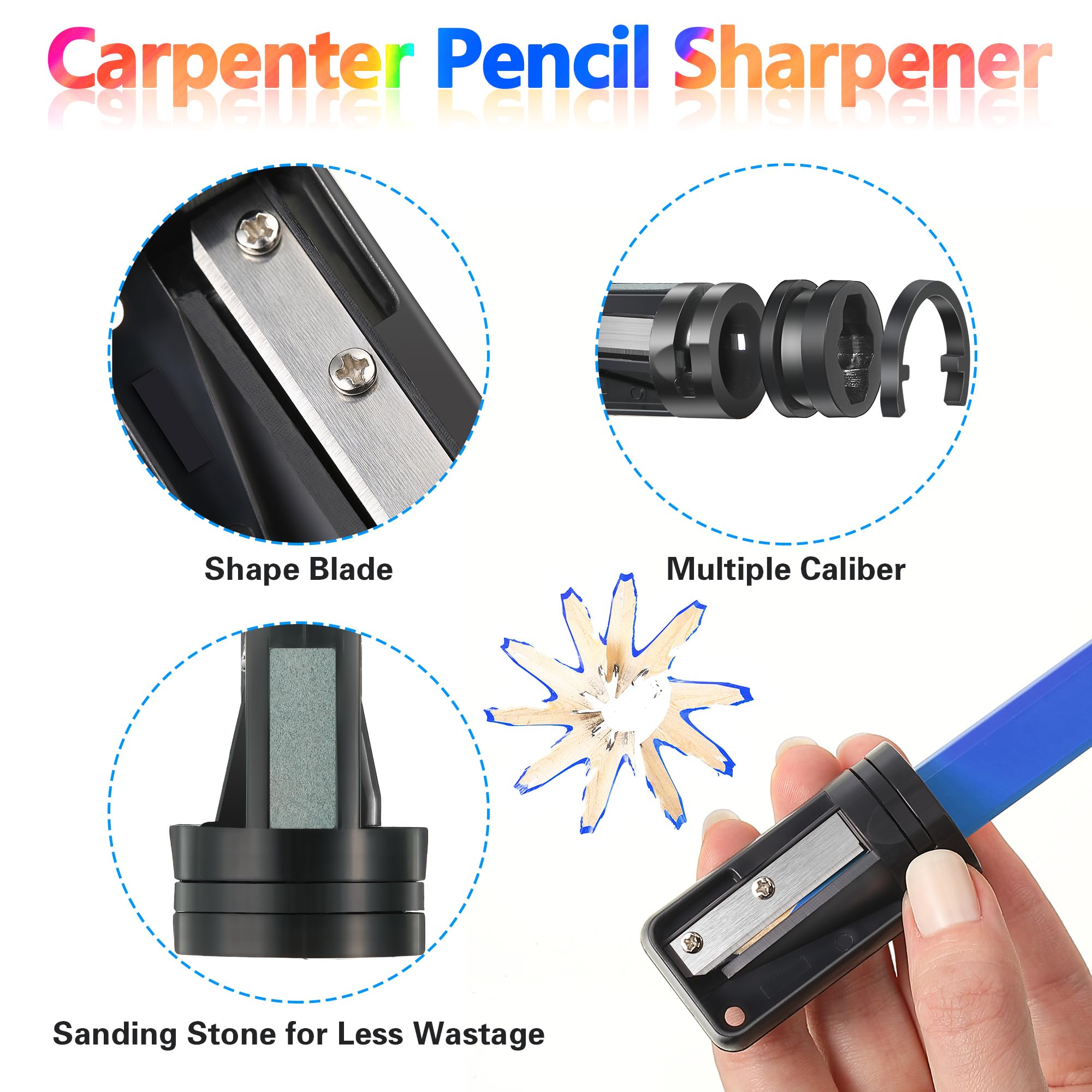 14 Pieces Carpenter Pencil, 7 Inches Flat Octagonal Hard Black Carpenter Marking Pencils with Pencil Sharpener and Silicone Heavy Duty Retractable Pen Holder for Woodworking Marking Tool