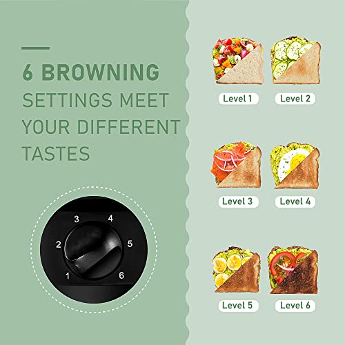 KETIAN Toaster 2 Slice Small Compact Electric Bread Black Tosterster,6 Toast Settings, Cancel, Reheat, Defrost Functions, Removable Crumb Tray, 800W(Black)