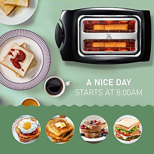 KETIAN Toaster 2 Slice Small Compact Electric Bread Black Tosterster,6 Toast Settings, Cancel, Reheat, Defrost Functions, Removable Crumb Tray, 800W(Black)