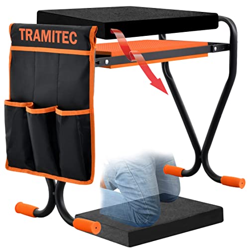 TRAMITEC Garden Kneeler and Seat: Foldable Garden Stool. Garden Kneeler Bench Includes 1pc of Widen Kneeling pad & 1pc of Extra Super Soft Knee Cushion. Heavy Duty Garden Seat Stools as a Great Gift