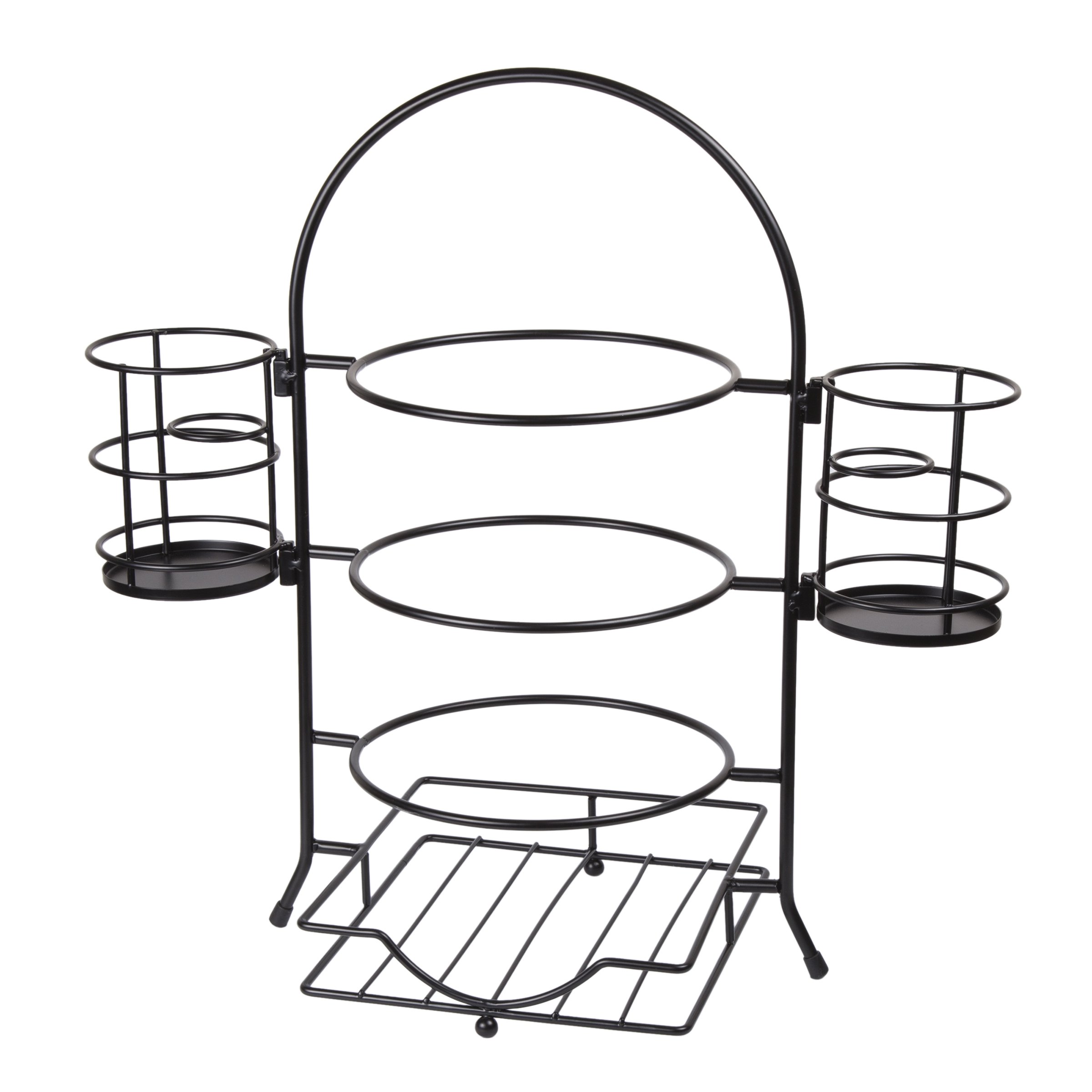 Creative Home 3-Tier Plate Rack Napkin Holder Buffet Caddy Storage Organizer with Removable Flatware Utensil Holder, Black