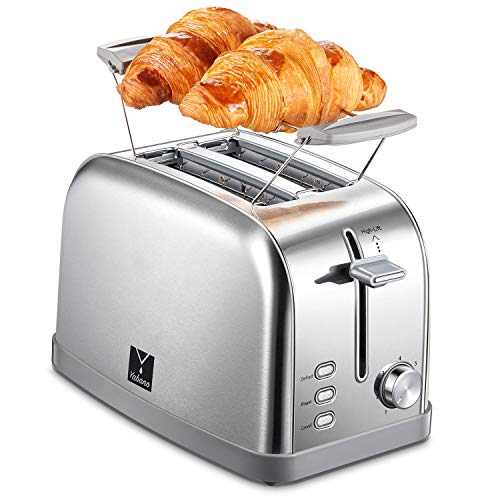 2 Slice Toaster, Retro Bagel Toaster Toaster with 7 Bread Shade Settings, 2 Extra Wide Slots, Defrost/Bagel/Cancel Function, Removable Crumb Tray, Stainless Steel Toaster by Yabano, Silver
