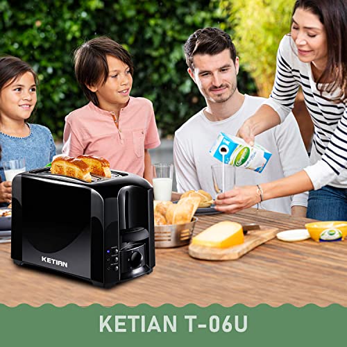 KETIAN Toaster 2 Slice Small Compact Electric Bread Black Tosterster,6 Toast Settings, Cancel, Reheat, Defrost Functions, Removable Crumb Tray, 800W(Black)