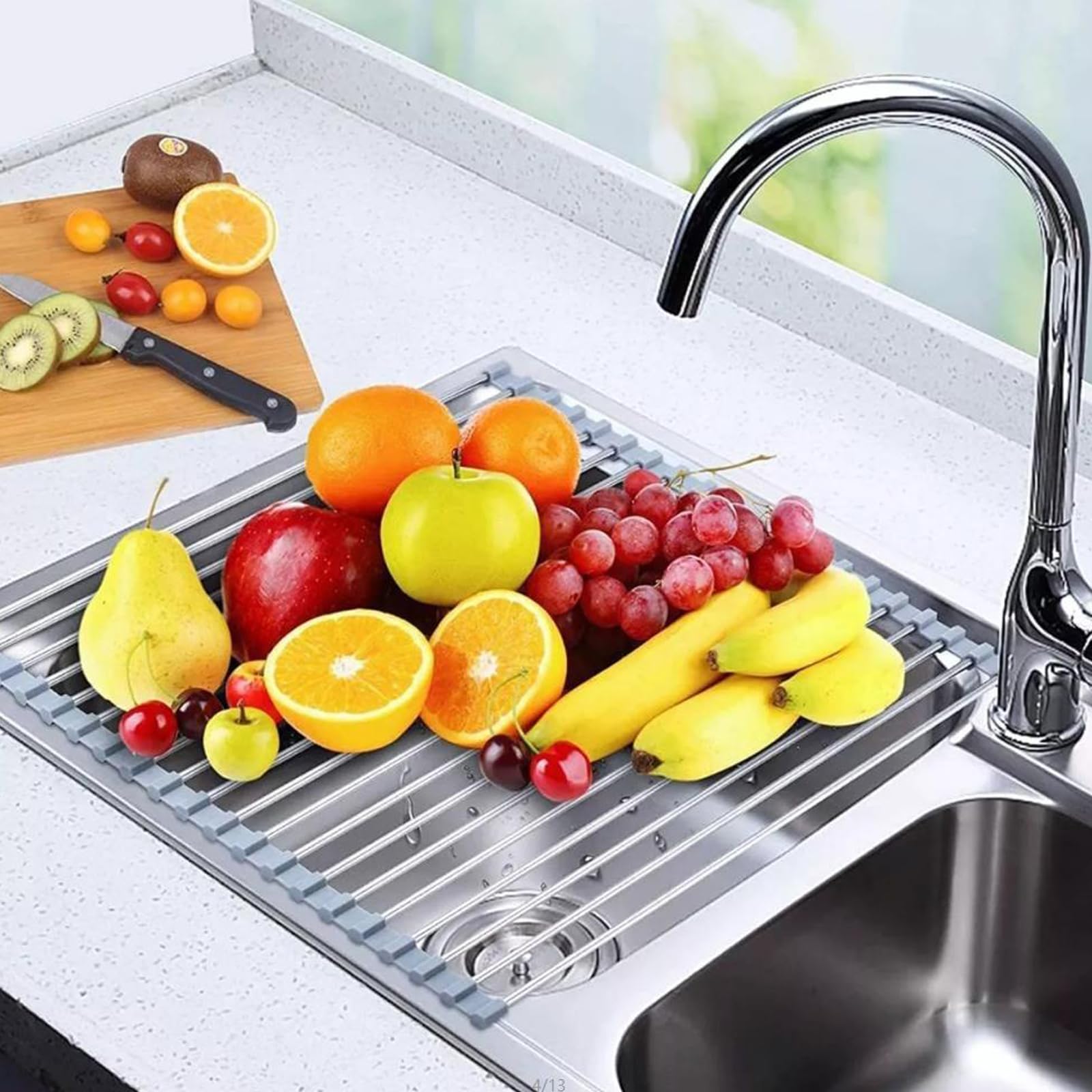 Antspertor Large Roll Up Dish Drying Rack, Over The Sink Multipurpose Roll-Up Dish Racks, 20.5" L x 16" W(Gray) Rolling Stainless Steel Dish Drainer Portable Foldable for Kitchen Counter