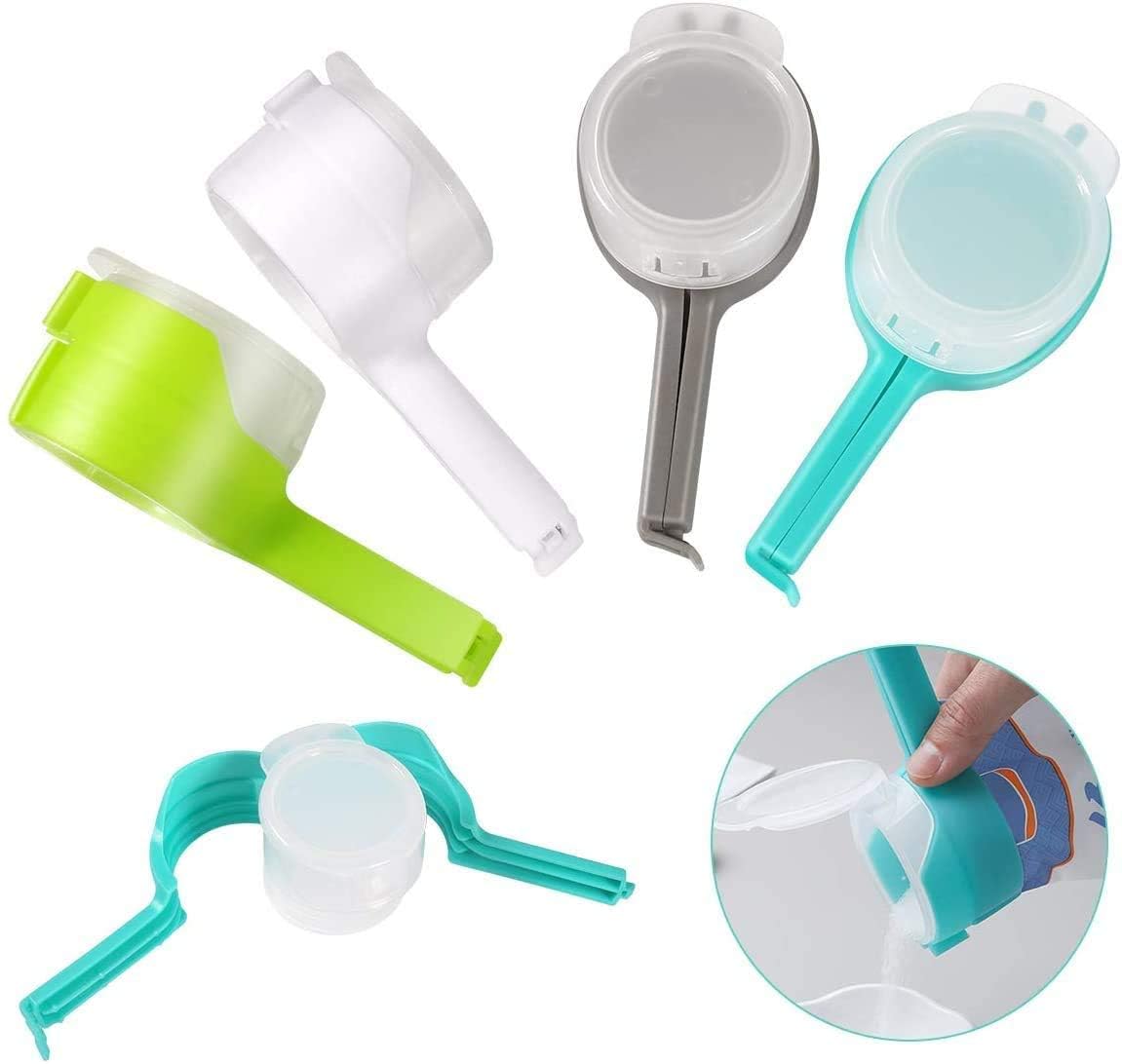 Kitchen Chip Bag Clips with Pour Spouts - 4 PCS Plastic Cap Sealer Clips for Food Storage
