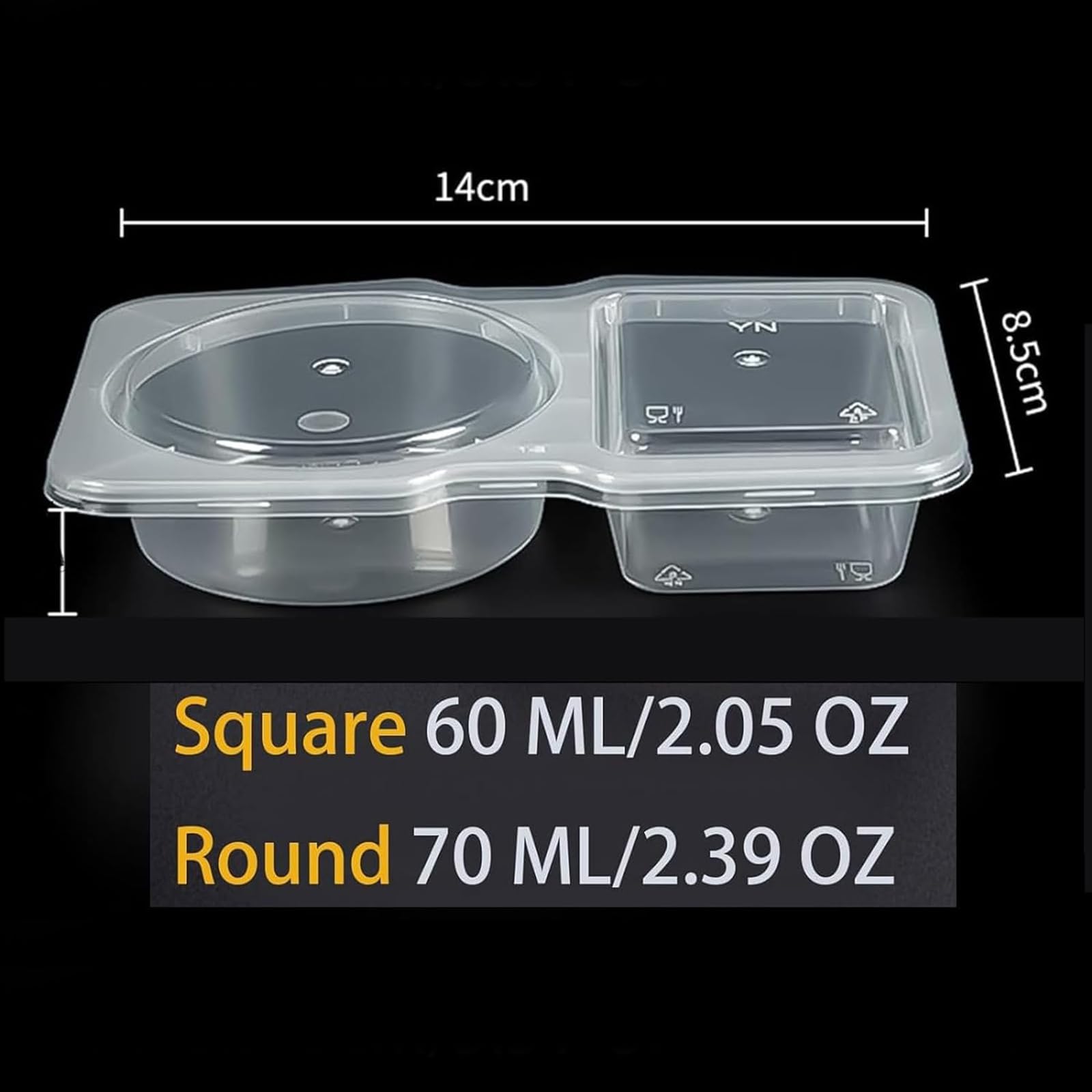 Reusable Snack Packs 2 Compartments, Snack Packs Containers Reusable, Double Condiment Containers with Lids, Portable Reusable Sauce Container,for Condiment, Dip, Sauce, and Snacks(15pcs)