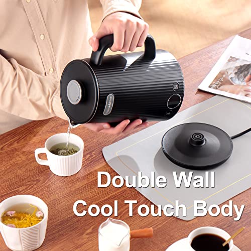 Nueve&Five Electric Kettle with Digital Temperature Display(℉/℃), 1.7L Double Wall Electric Hot Water Kettle, Auto Shut Off, 1200W Seamless 304 Stainless Steel Electric Tea Kettle -Black