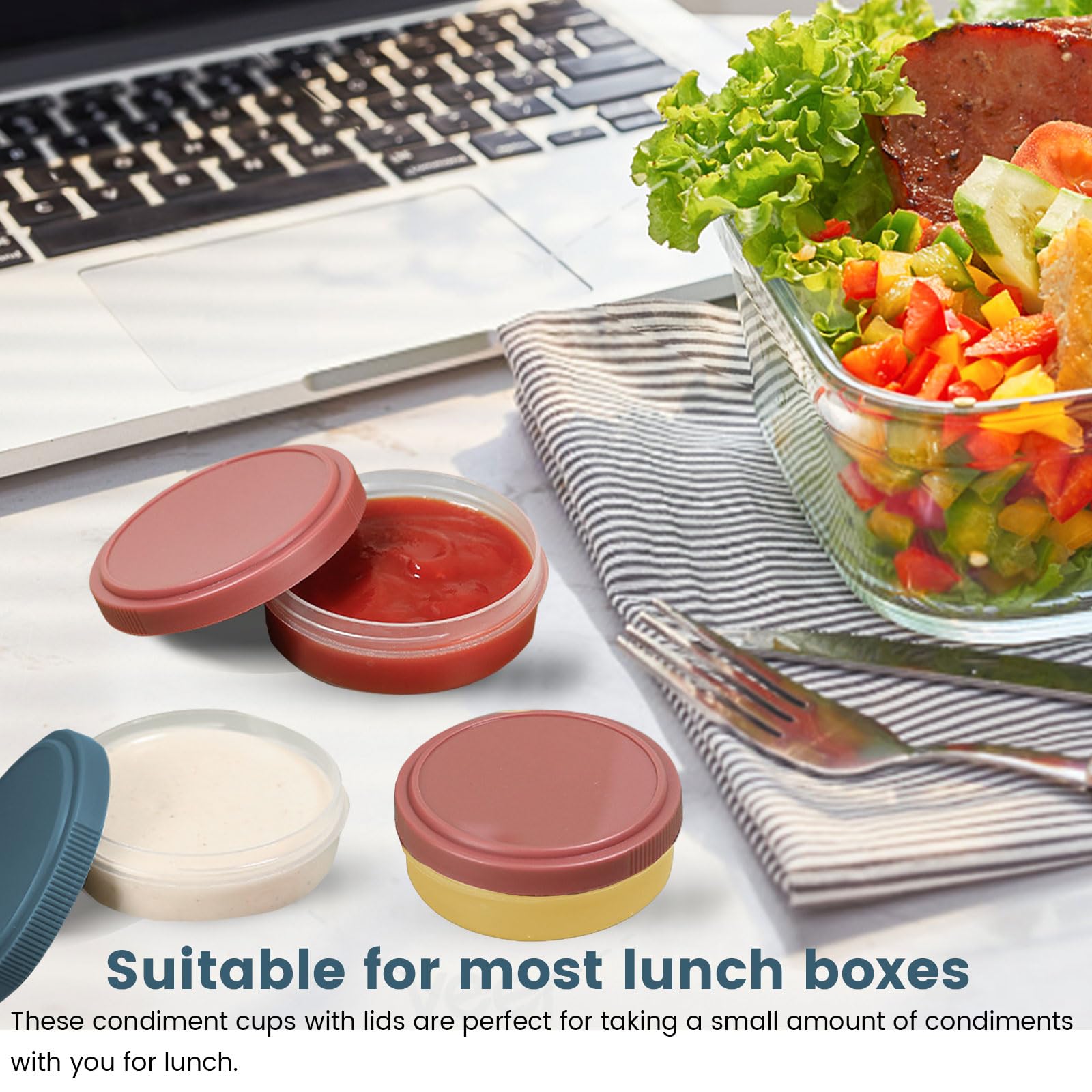 LELE LIFE 8Pcs Leakproof Salad Dressing Container to Go, 1.7oz and 2.5oz Condiment Containers with Screw Lids, Small Dipping Sauce Cups for Lunch Box, Dishwasher Safe