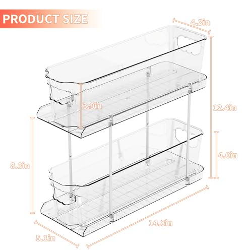 2 Set 2 Tier Bathroom Under Sink Organizers and Storage - 14.8"Deep x 5.1" Width - Suitable as Pantry Drawers Slide Out Shelves,Under Kitchen Sink Organizer,Narrow Pull Out Under Cabinet Organizer