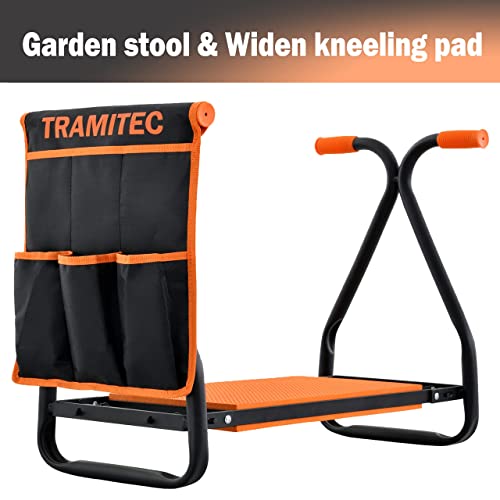 TRAMITEC Garden Kneeler and Seat: Foldable Garden Stool. Garden Kneeler Bench Includes 1pc of Widen Kneeling pad & 1pc of Extra Super Soft Knee Cushion. Heavy Duty Garden Seat Stools as a Great Gift