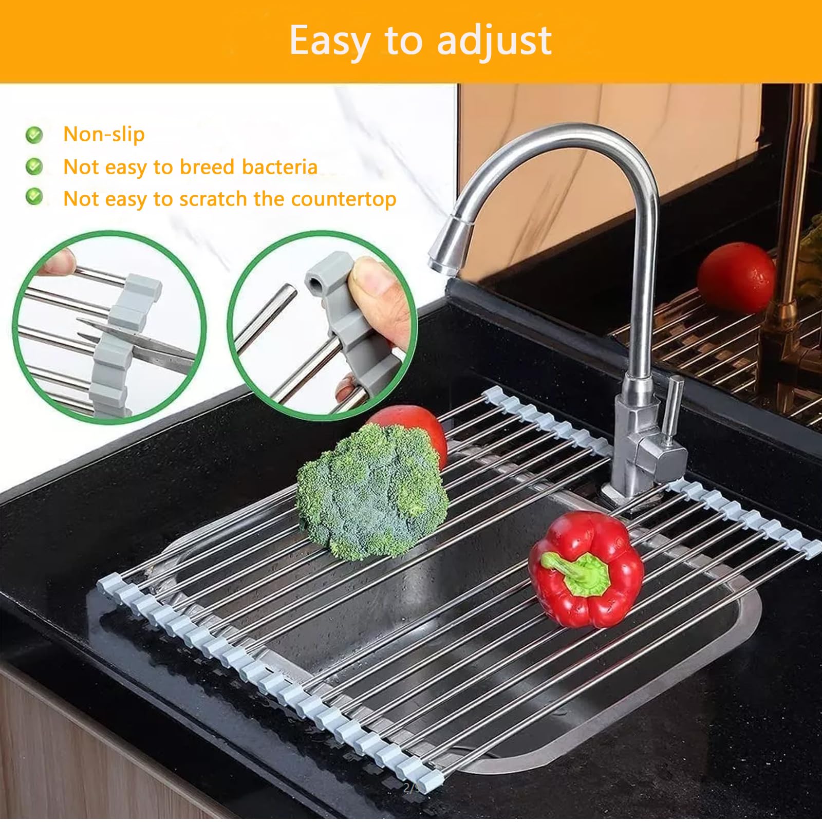 Antspertor Large Roll Up Dish Drying Rack, Over The Sink Multipurpose Roll-Up Dish Racks, 20.5" L x 16" W(Gray) Rolling Stainless Steel Dish Drainer Portable Foldable for Kitchen Counter