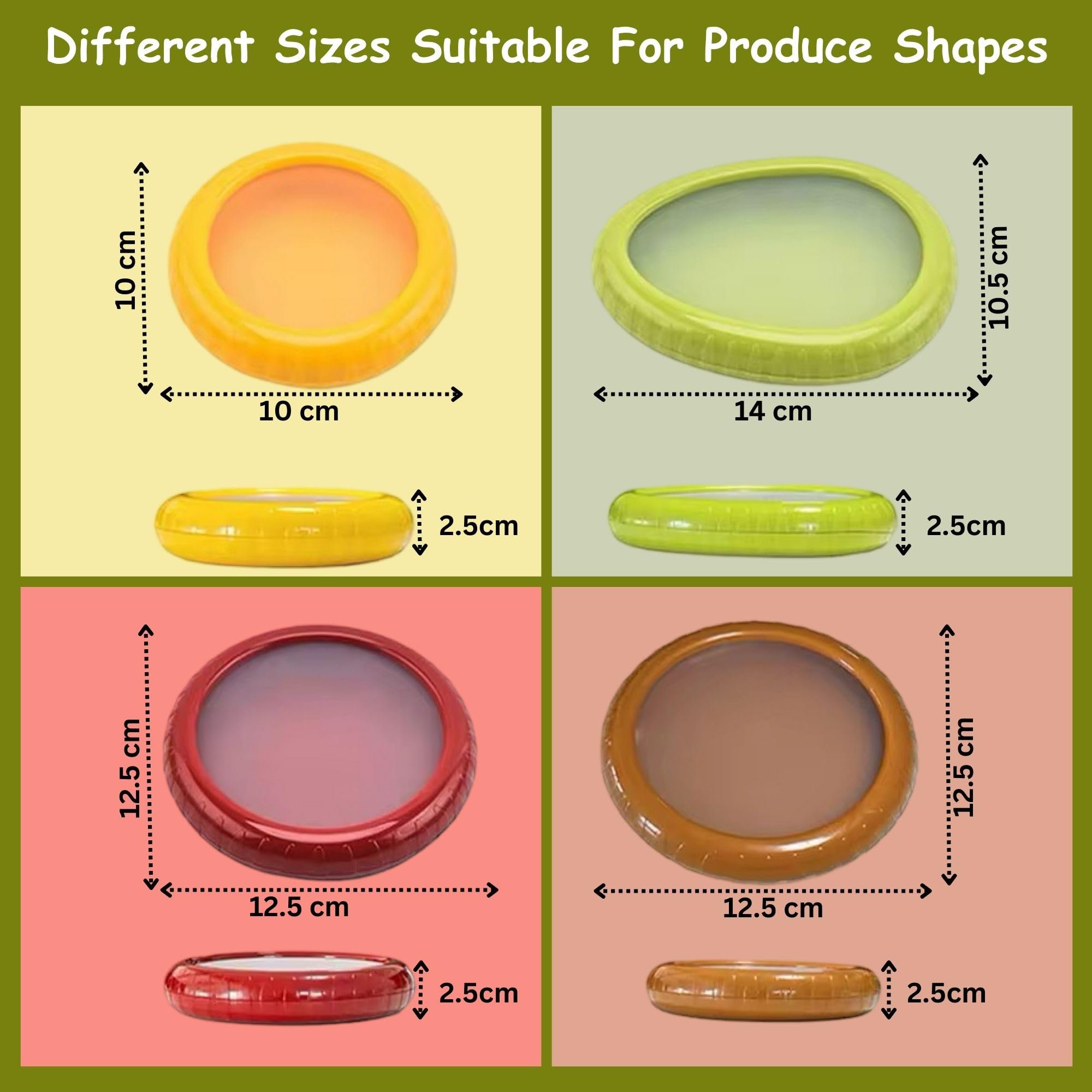 Non Slip Silicone Fruit and Vegetable Storage Containers For Fridge, Garlic Holder, Ideal for Avocado, Tomato, Onion, Lemon Halves | Herb Saver with Anti-Oxidation Design | Reusable Produce Saver 4pcs