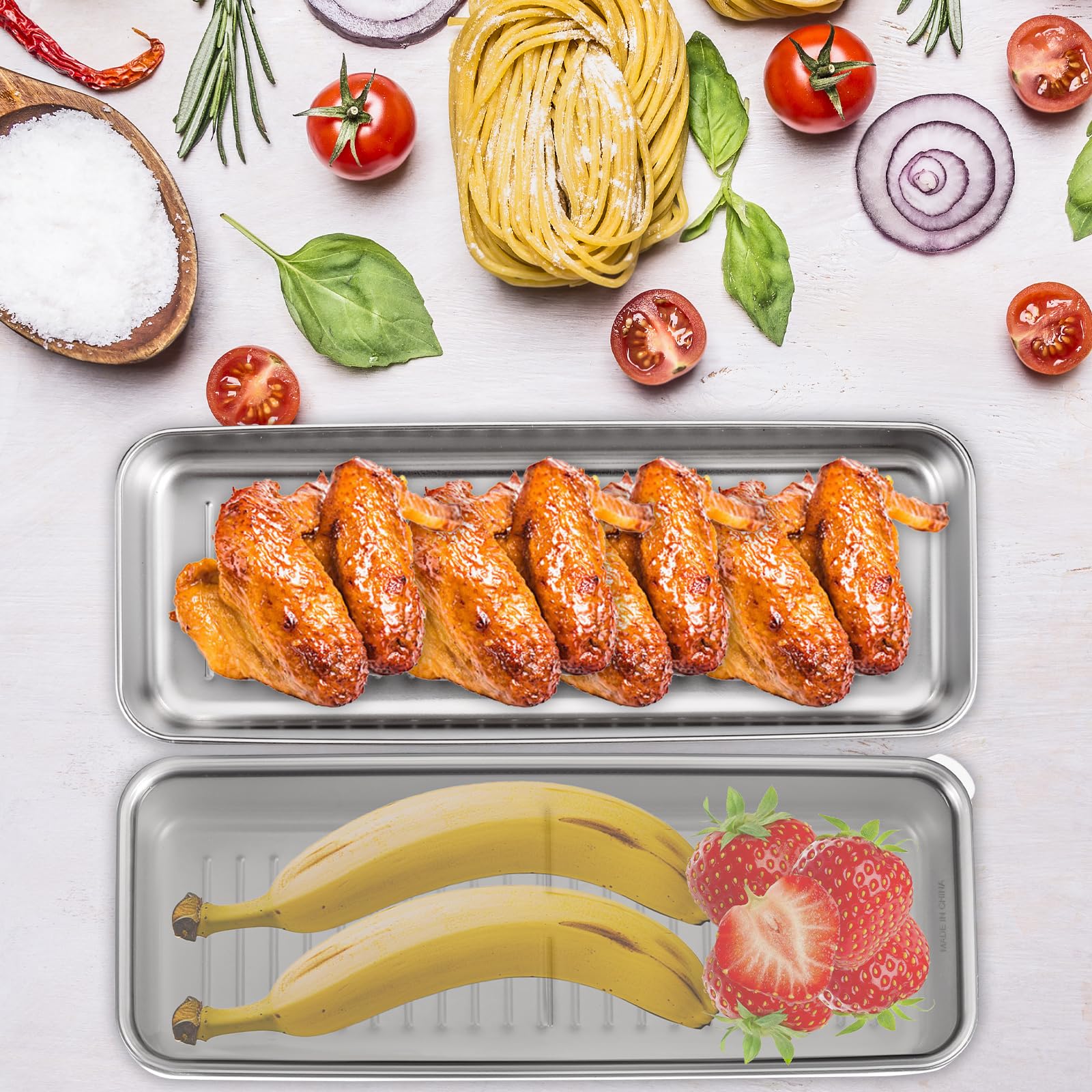 JolliKids 5 Pack Deli Meat Container for Fridge, 304 Stainless Steel Bacon Container Refrigerator Organizers and Storage, Kitchen Food Storage Containers with Lids for Fridge, 3 Sizes