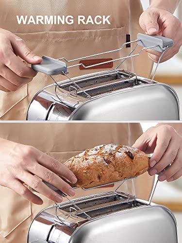 2 Slice Toaster, Retro Bagel Toaster Toaster with 7 Bread Shade Settings, 2 Extra Wide Slots, Defrost/Bagel/Cancel Function, Removable Crumb Tray, Stainless Steel Toaster by Yabano, Silver