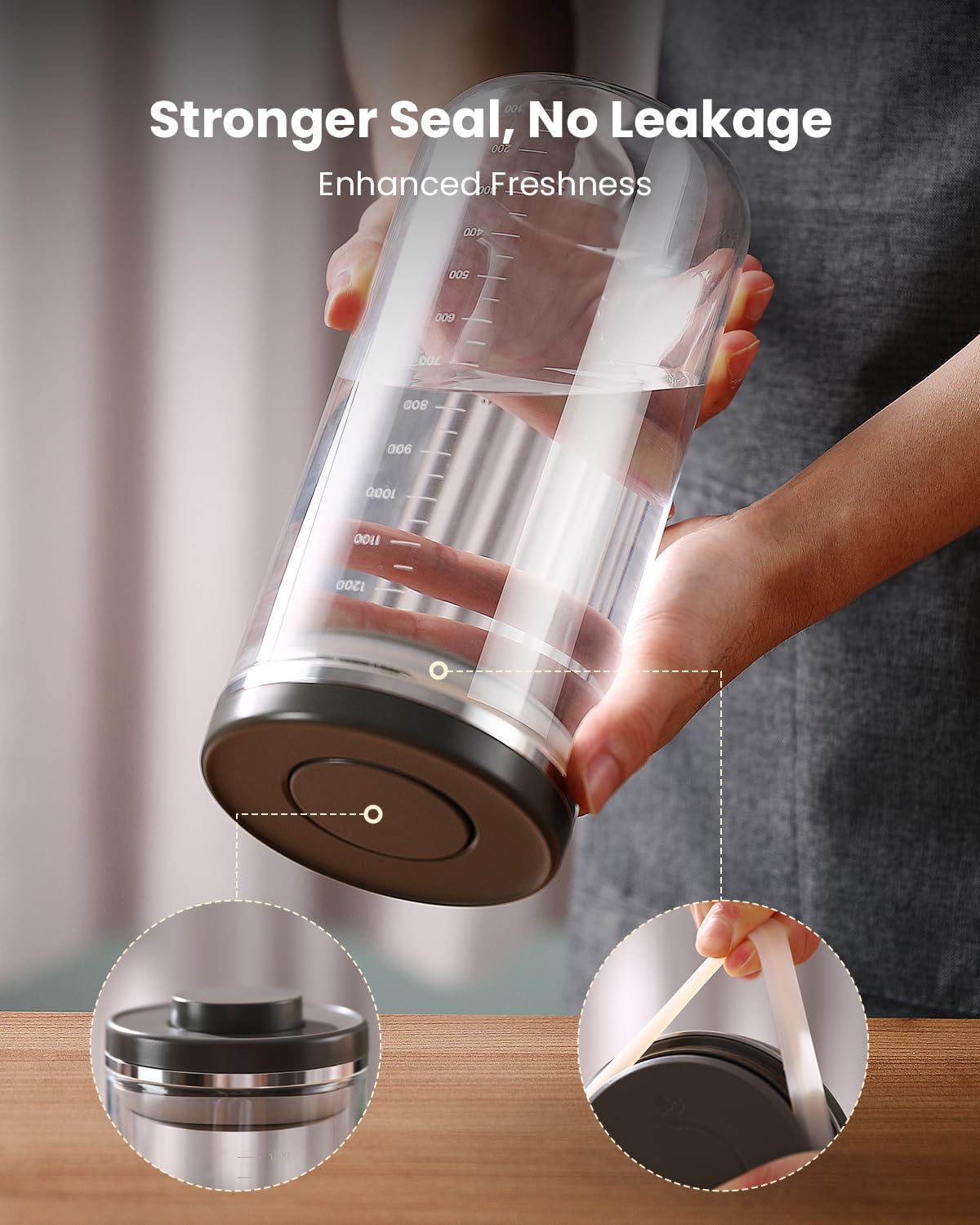One-Press Button Coffee Canister with Airtight Lid, Borosilicate Glass Coffee Container with PP Silicone Lid, Food Storage Container for Grounds Coffee, 1lb Beans, Flour, Cereal, Sugar
