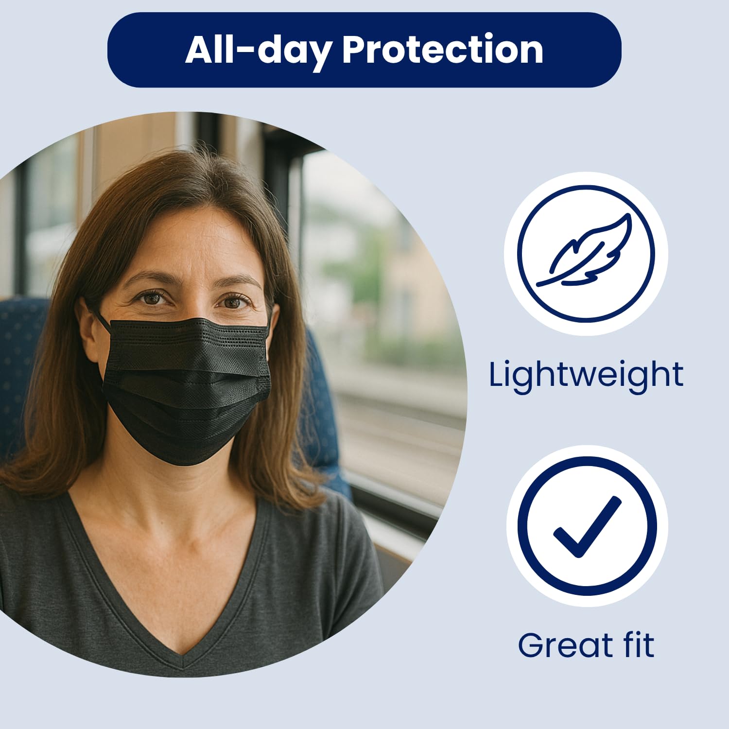 MagiCare Made in USA Masks - Black Face Masks Disposable - Premium 3 Ply Face Mask for Adults - Comfortable, Soft, Breathable - Black Face Masks Disposable Made in USA - 50ct Box