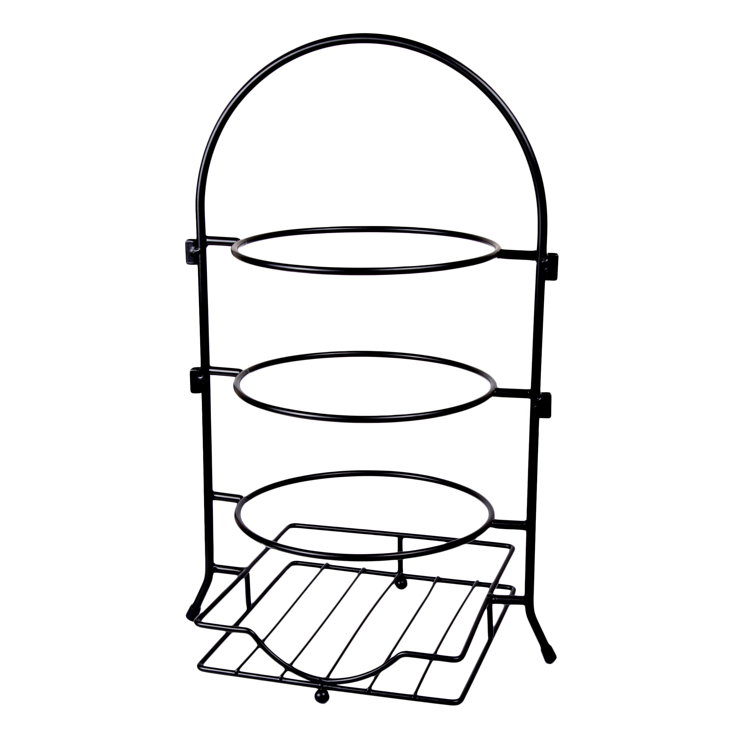 Creative Home 3-Tier Plate Rack Napkin Holder Buffet Caddy Storage Organizer with Removable Flatware Utensil Holder, Black
