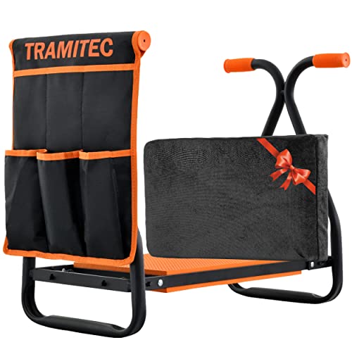 TRAMITEC Garden Kneeler and Seat: Foldable Garden Stool. Garden Kneeler Bench Includes 1pc of Widen Kneeling pad & 1pc of Extra Super Soft Knee Cushion. Heavy Duty Garden Seat Stools as a Great Gift