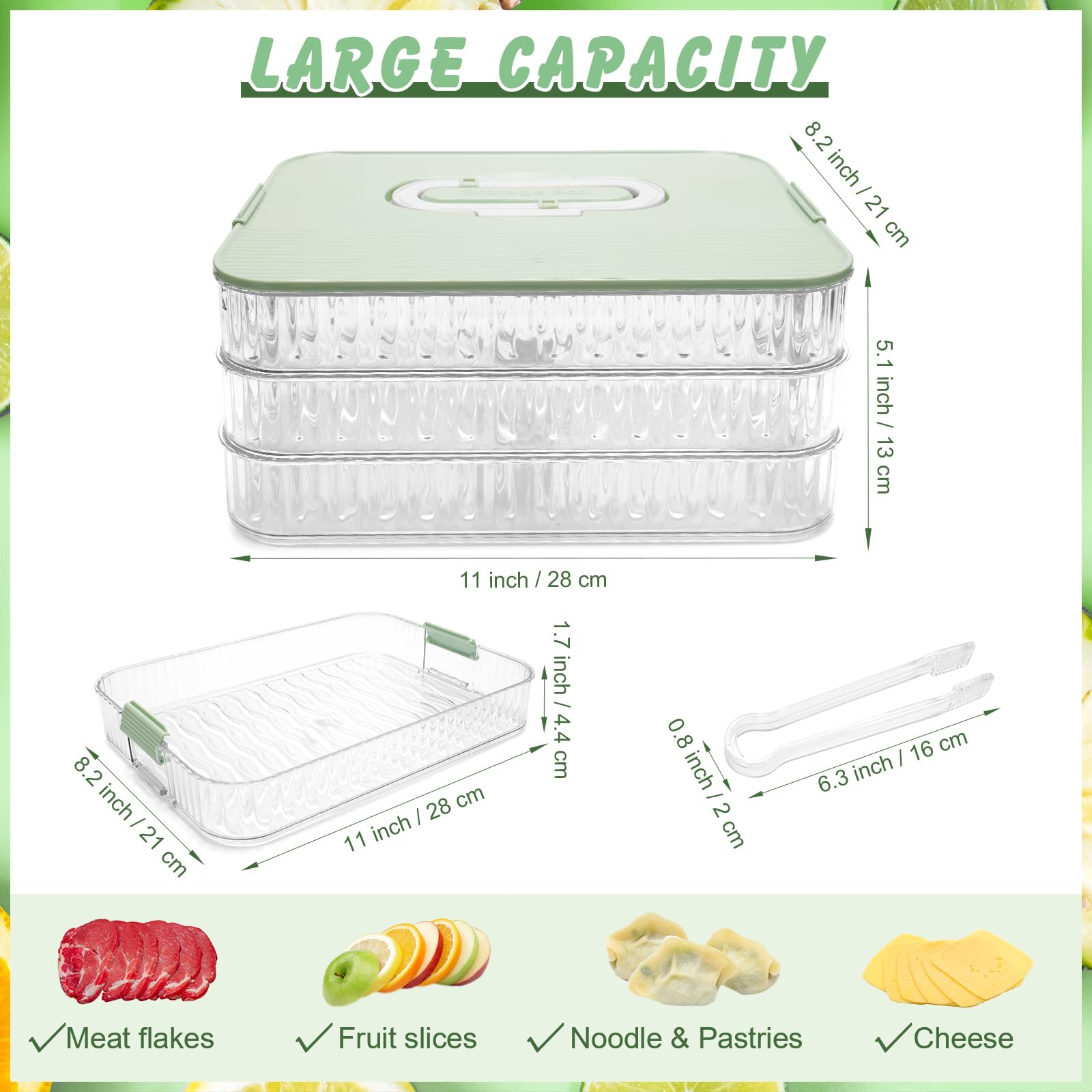 Windspeed Deli Meat Container for Fridge, 3 Layer Bacon Storage Container for Fridge Ham and Deli Meat and Cheese Containers Bacon Storage Container with Tongs