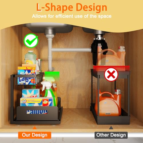 Stoigeld 2 Tier Under Sink Organizer and Storage for Kitchen,Pull Out Cabinet Organizer,Multi-Purpose Sink Organizer with Sliding Drawer for Bathroom - 2 Pcs