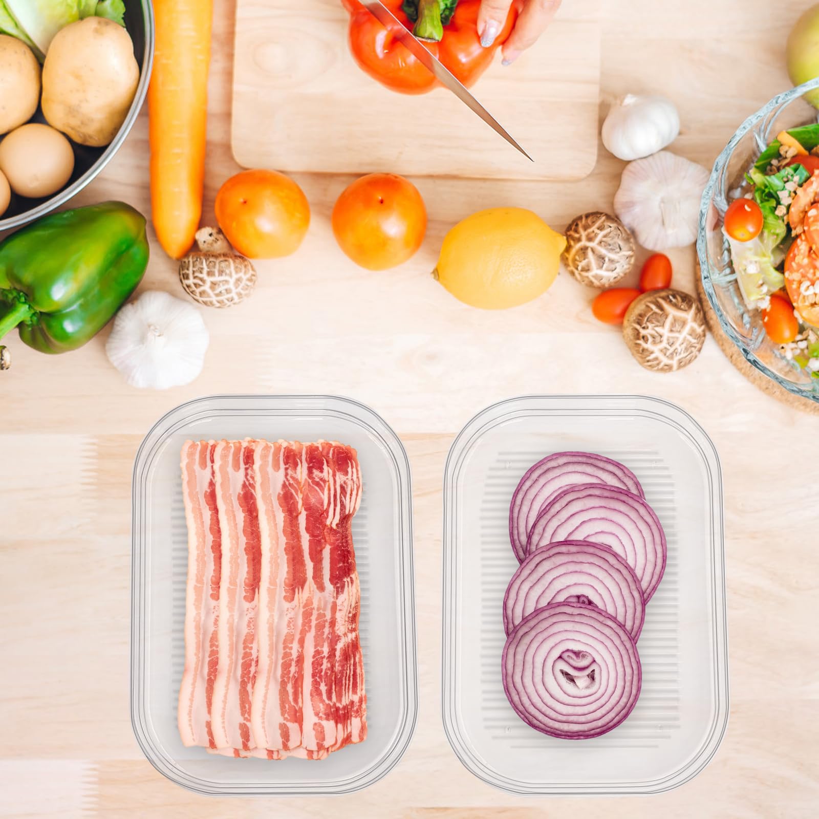 Niurewan Deli Meat Container for Fridge,Bacon Keeper With Lid for Refrigerator,Airtight Lunch Meat Stackable Storage Boxes for Cold Cuts,Salami,Deli,Lunch Meat,18.6oz