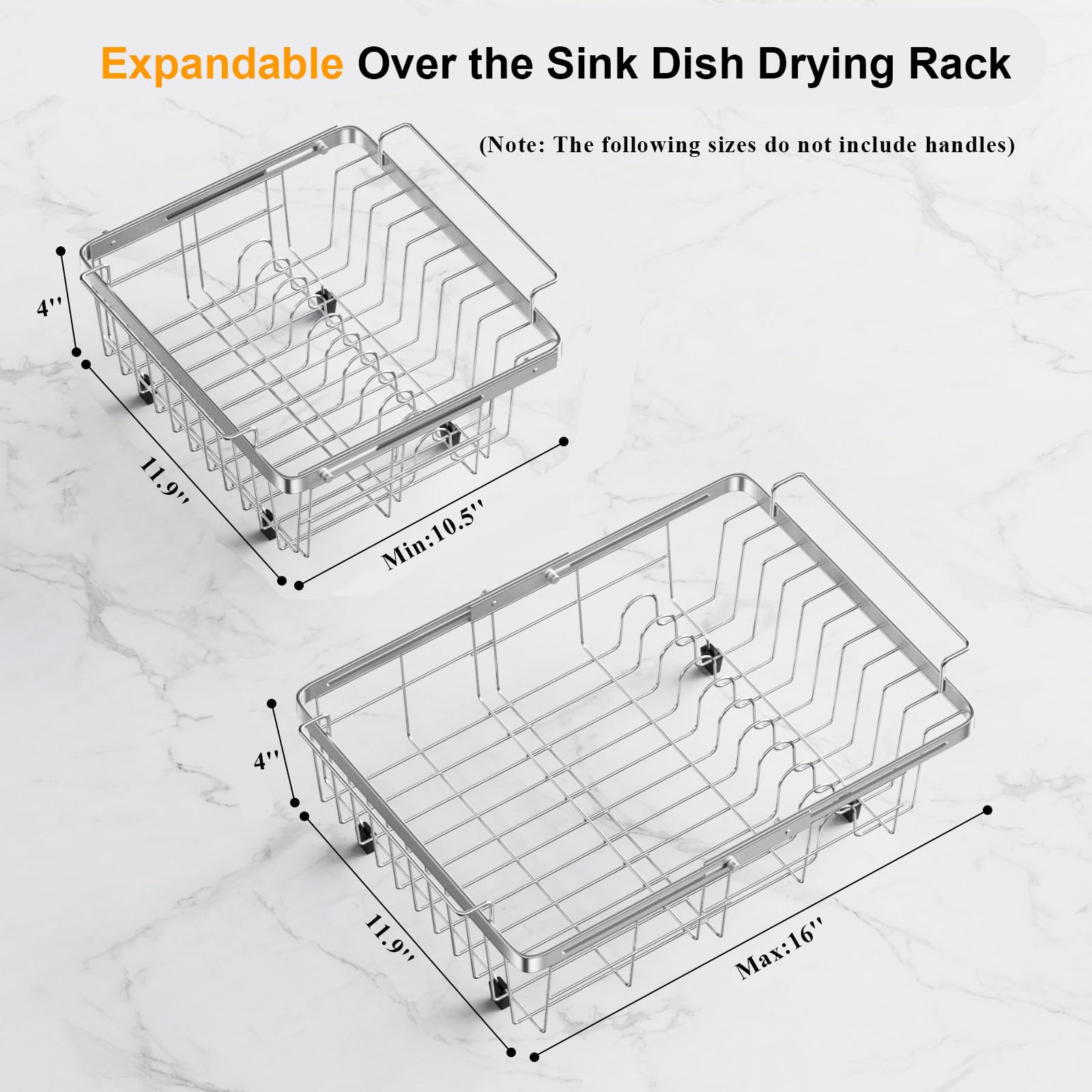 Orgneas Capacity Expandable Dish Drying Rack in Sink, Stainless Steel Rustproof Over Sink Dish Drainer Rack with Utensil Holder for RV Kitchen Counter, Fit for Inside Width 10.5''~17'' Sinks