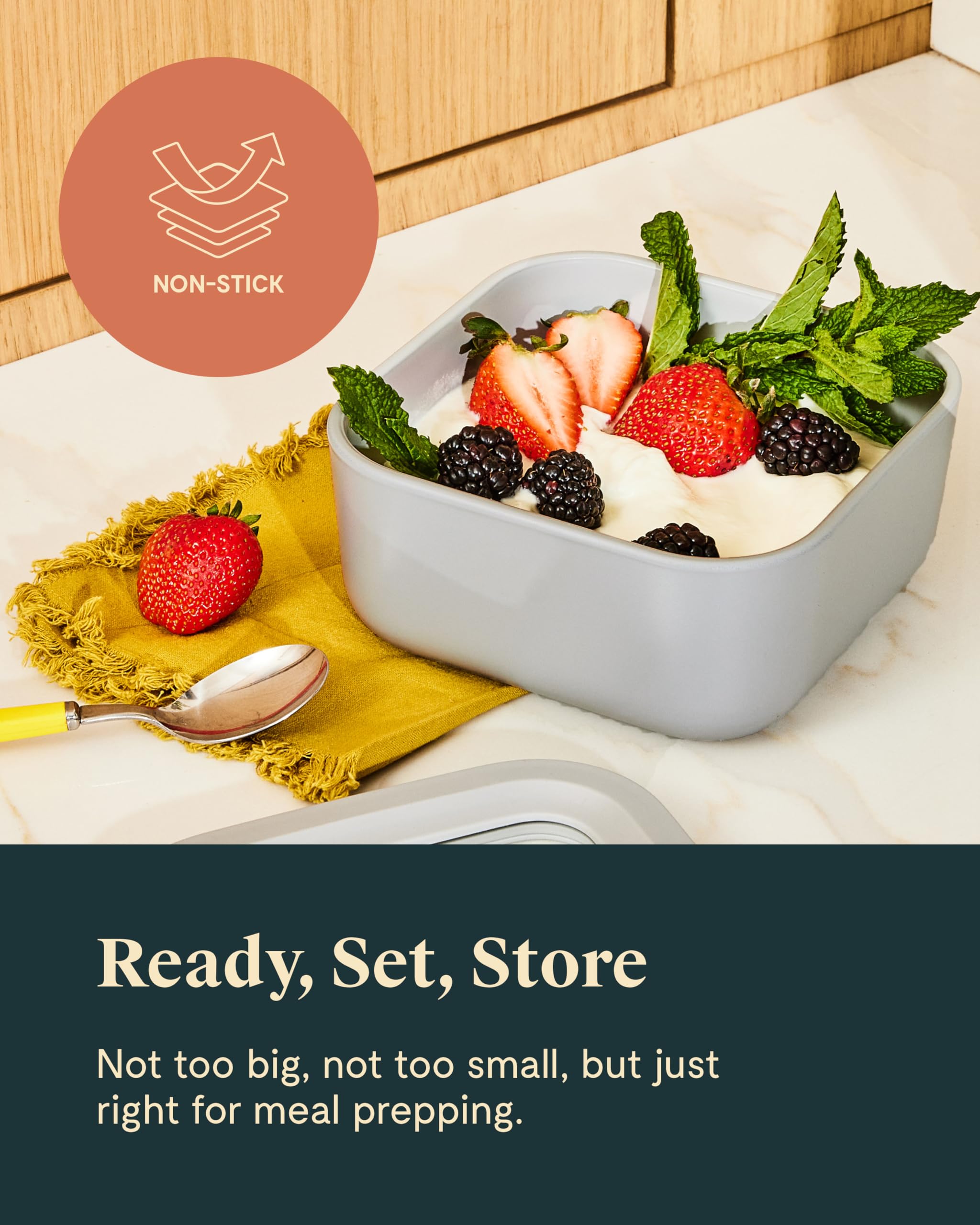 Caraway 2pc Glass Food Storage Set - 4.4 Cup Food Containers (2) - Ceramic Coated - Non Toxic, Non Stick Lunch with Lids - Dishwasher, Oven, & Microwave Safe - Navy