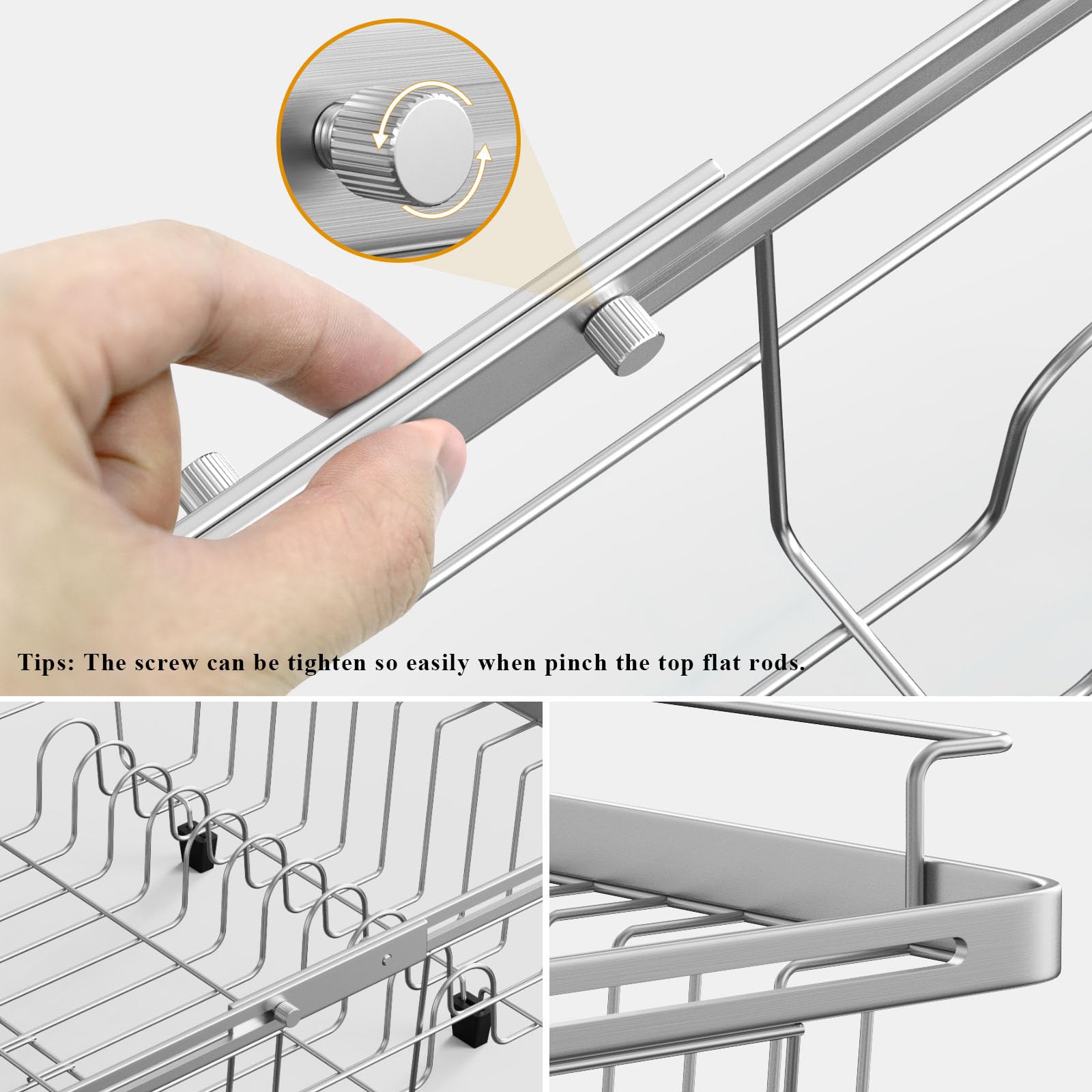 Orgneas Capacity Expandable Dish Drying Rack in Sink, Stainless Steel Rustproof Over Sink Dish Drainer Rack with Utensil Holder for RV Kitchen Counter, Fit for Inside Width 10.5''~17'' Sinks