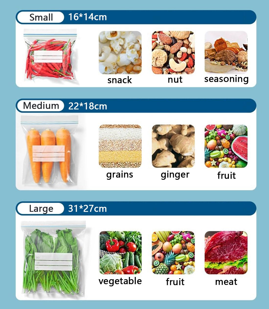 65-Piece Reusable Food Storage Bags Set | BPA-Free Bags for Freezer, Snacks, Fruits, Vegetables, Meats | Eco-Friendly Bags in Various Sizes