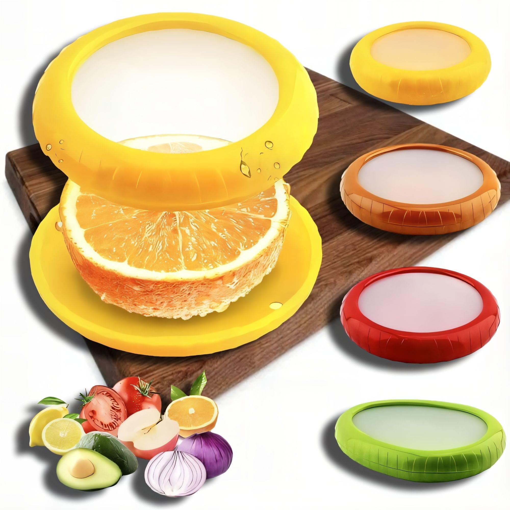 Non Slip Silicone Fruit and Vegetable Storage Containers For Fridge, Garlic Holder, Ideal for Avocado, Tomato, Onion, Lemon Halves | Herb Saver with Anti-Oxidation Design | Reusable Produce Saver 4pcs