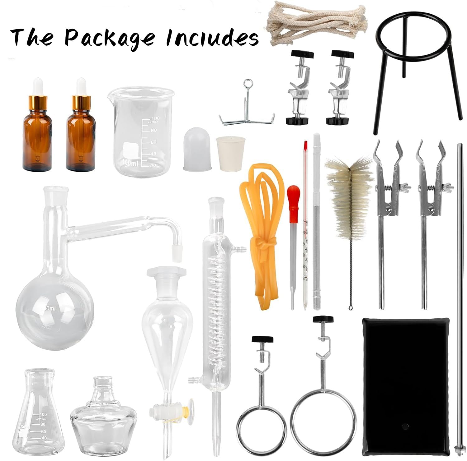 Cherish XT Home Distiller Distilling to Making Your Own Essential Oil, Moonshine, 3.3 Boro Alcohol Distiller Chemistry Lab Glassware Kit,Glass Distilling,Distillation Apparatus 15pcs Set, 500 ML
