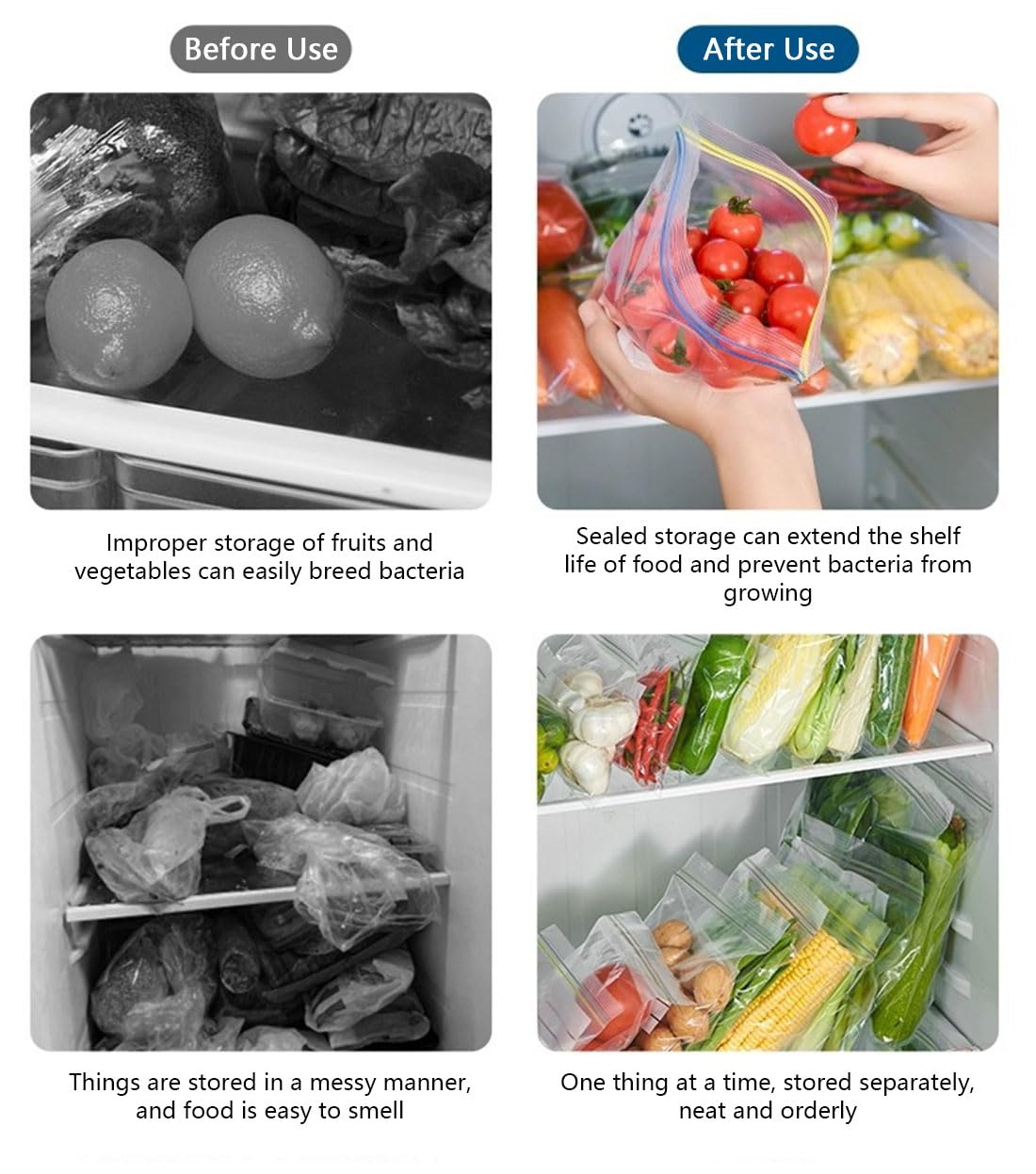 65-Piece Reusable Food Storage Bags Set | BPA-Free Bags for Freezer, Snacks, Fruits, Vegetables, Meats | Eco-Friendly Bags in Various Sizes