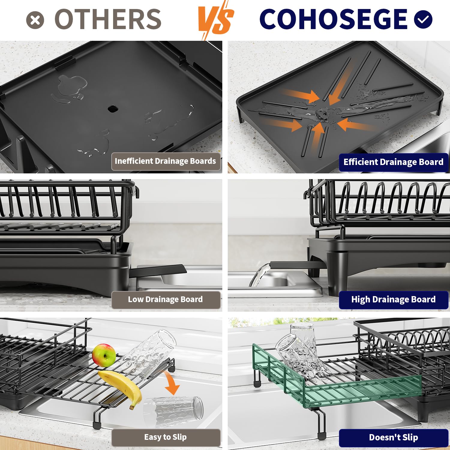 Large Dish Drying Rack,Extendable Dish Rack With Cutlery Holder, Anti-Rust Black Dish Racks For Kitchen Counter,Stainless Steel Dish Drainers For Kitchen Counter,Over The Sink Drying Rack Kitchen