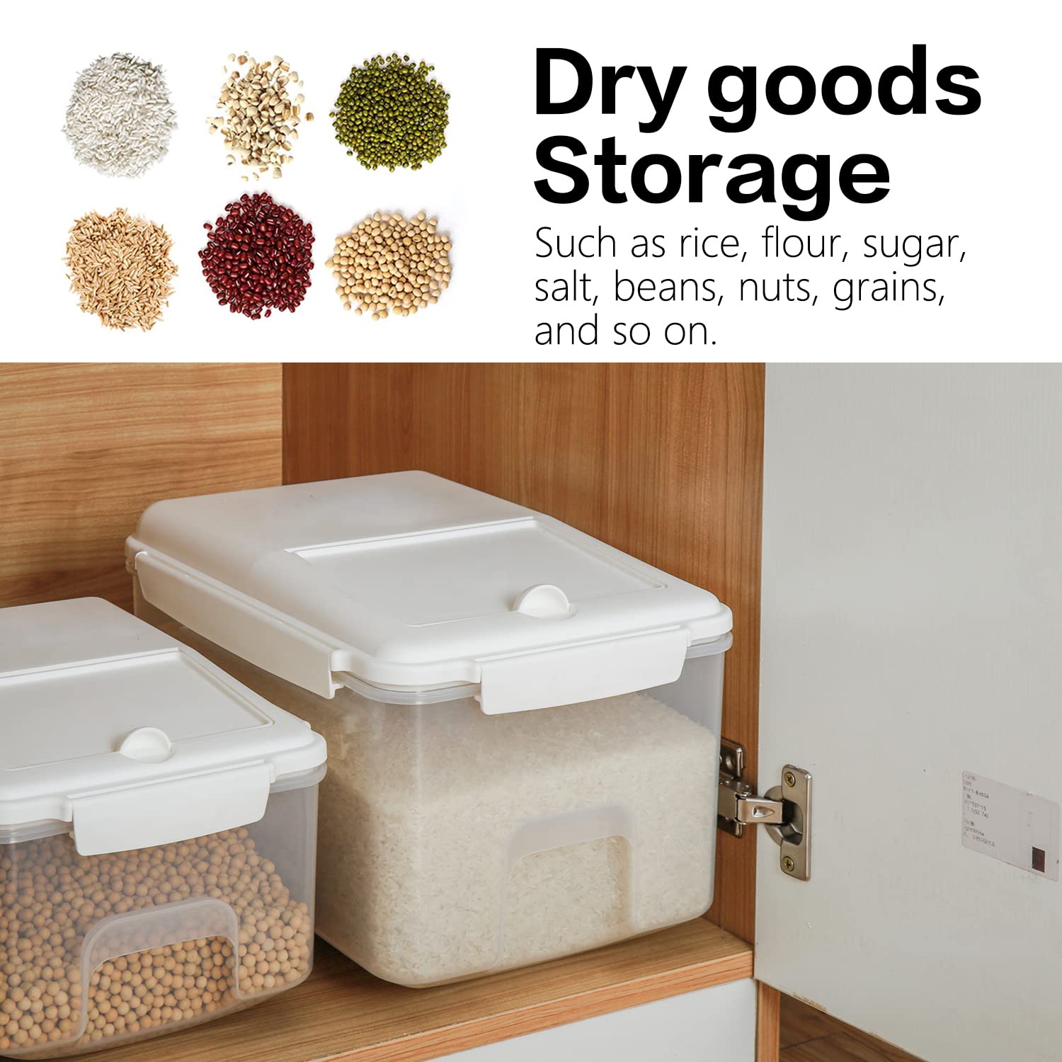 LivLab Rice Dispenser 20 Lbs Storage Container Bin with Measuring Cup Food Cereal Container Bins Household for Kitchen Pantry Organization (20lbs)